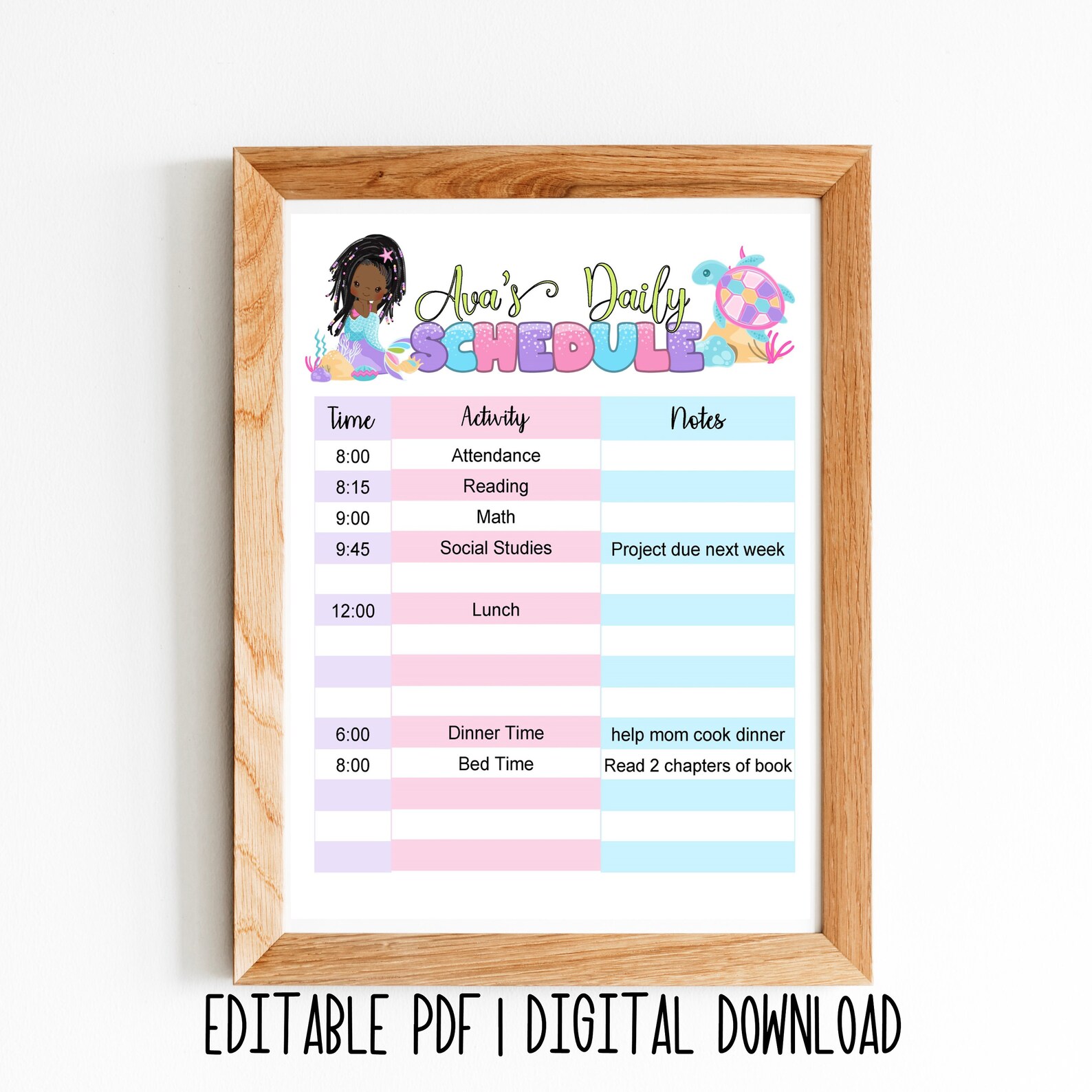 Editable Home School Schedule, Mermaid Daily Schedule Printable, Kid ...