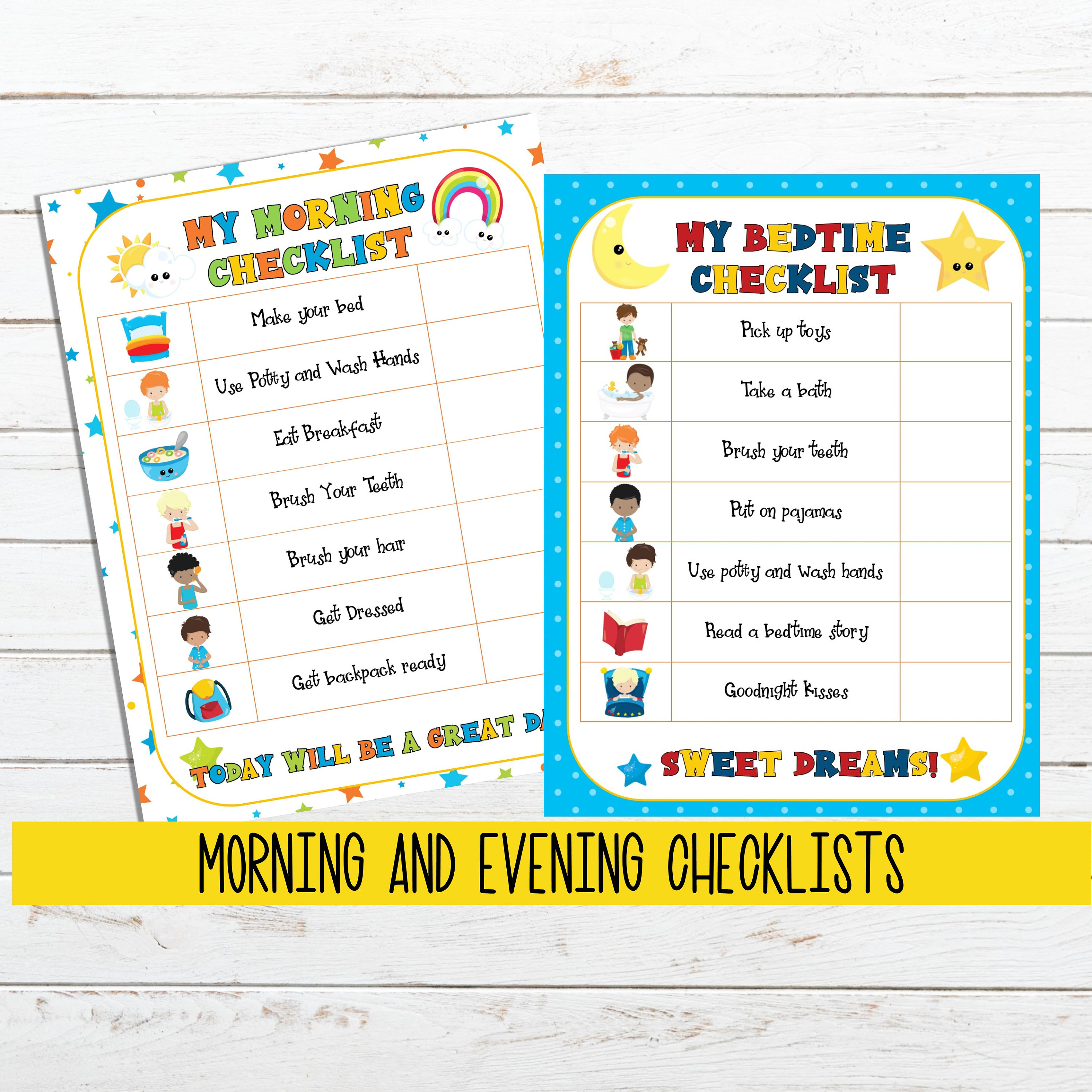 Productivity Checklists for Boys, Visual Routine Charts, Morning and ...