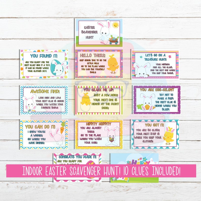 Indoor Easter Scavenger Hunt Clues, Easter Treasure Hunt Clues, Easter ...