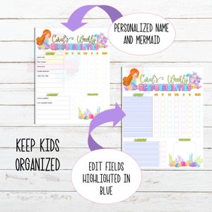 Editable Home School Schedule, Mermaid Chore Chart Printable, Kids ...