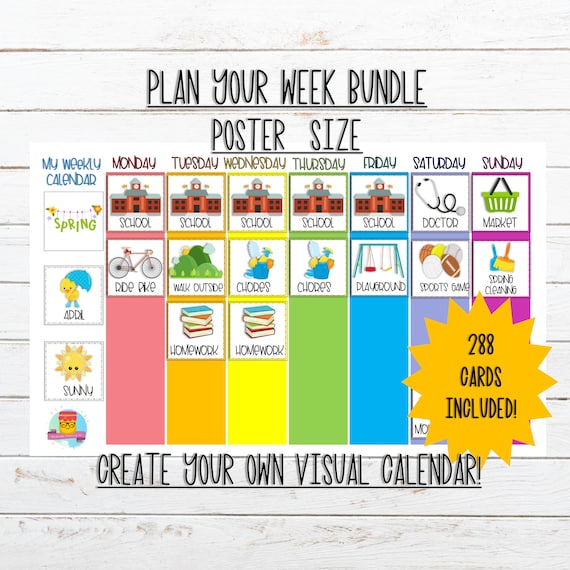 POSTER SIZED Printable Weekly Schedule With 288 Cards Visual | Etsy