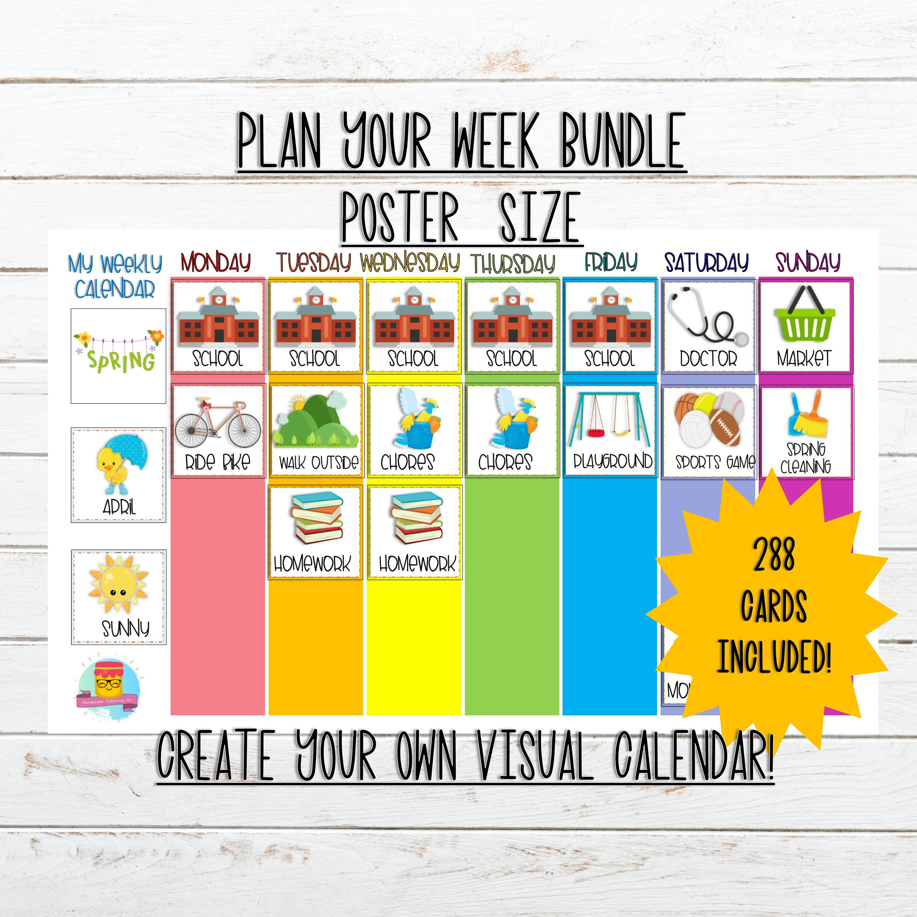 POSTER SIZED Printable Weekly Schedule With 288 Cards, Visual Calendar ...