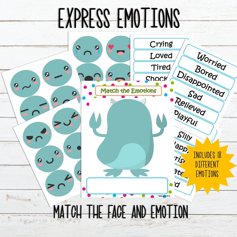 Emotions Match, Feelings Monster, Kids Problem Solve, Social Emotional ...
