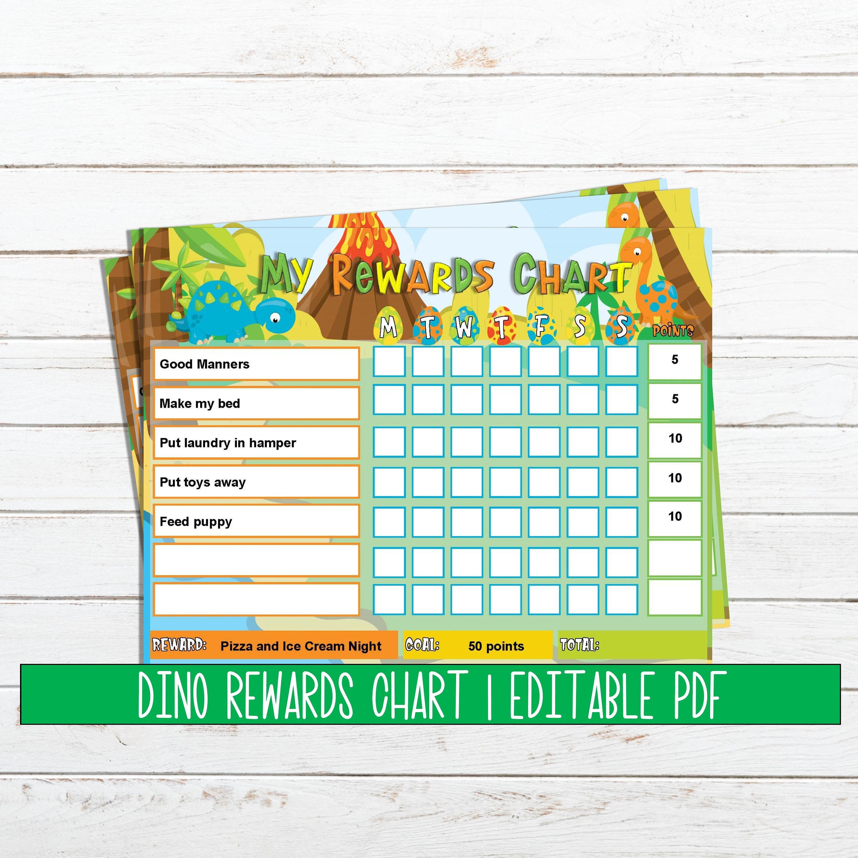 EDITABLE Dinosaur Reward Chart With Tokens, Printable Dinosaur Behavior ...