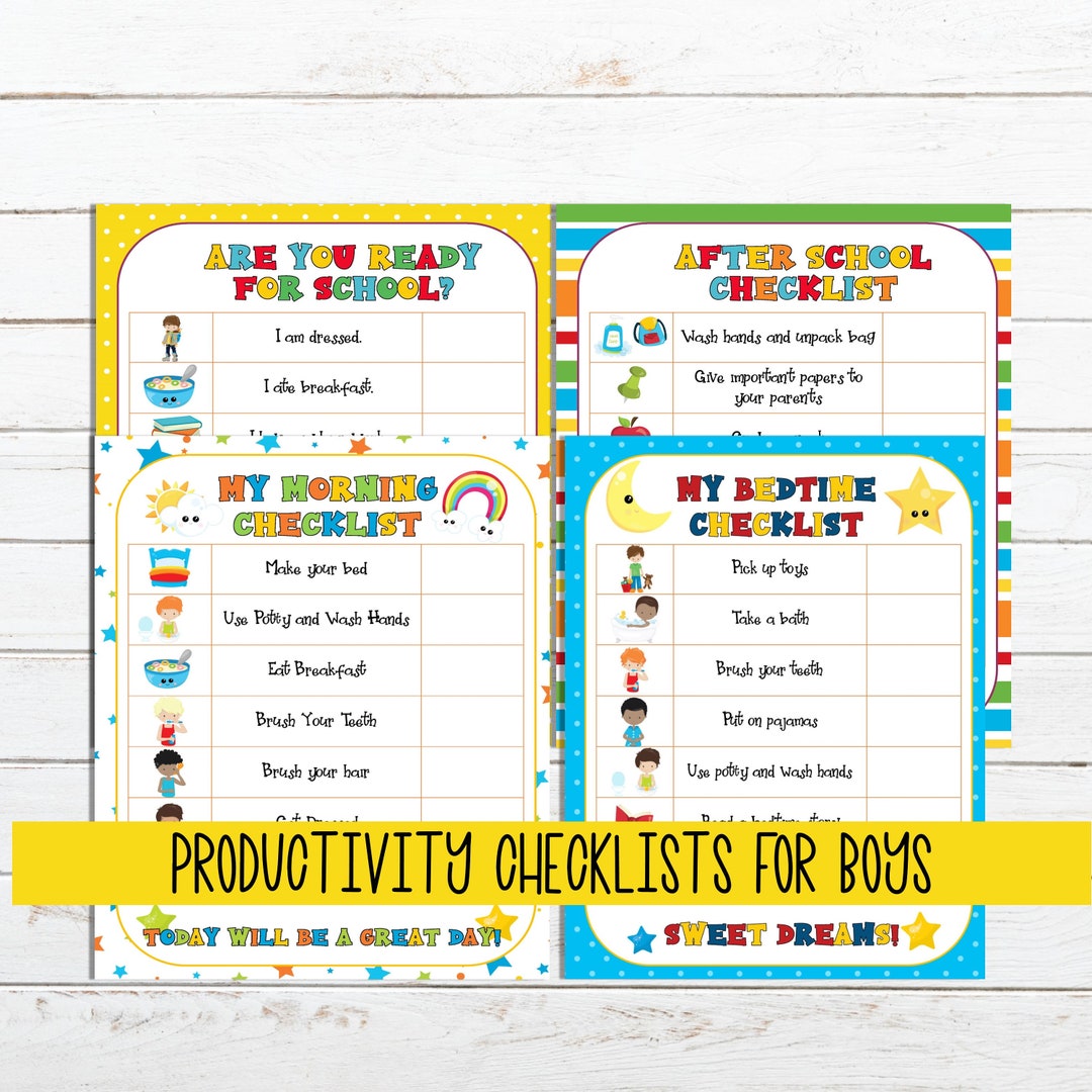 Productivity Checklists for Boys, Visual Routine Charts, Morning and ...