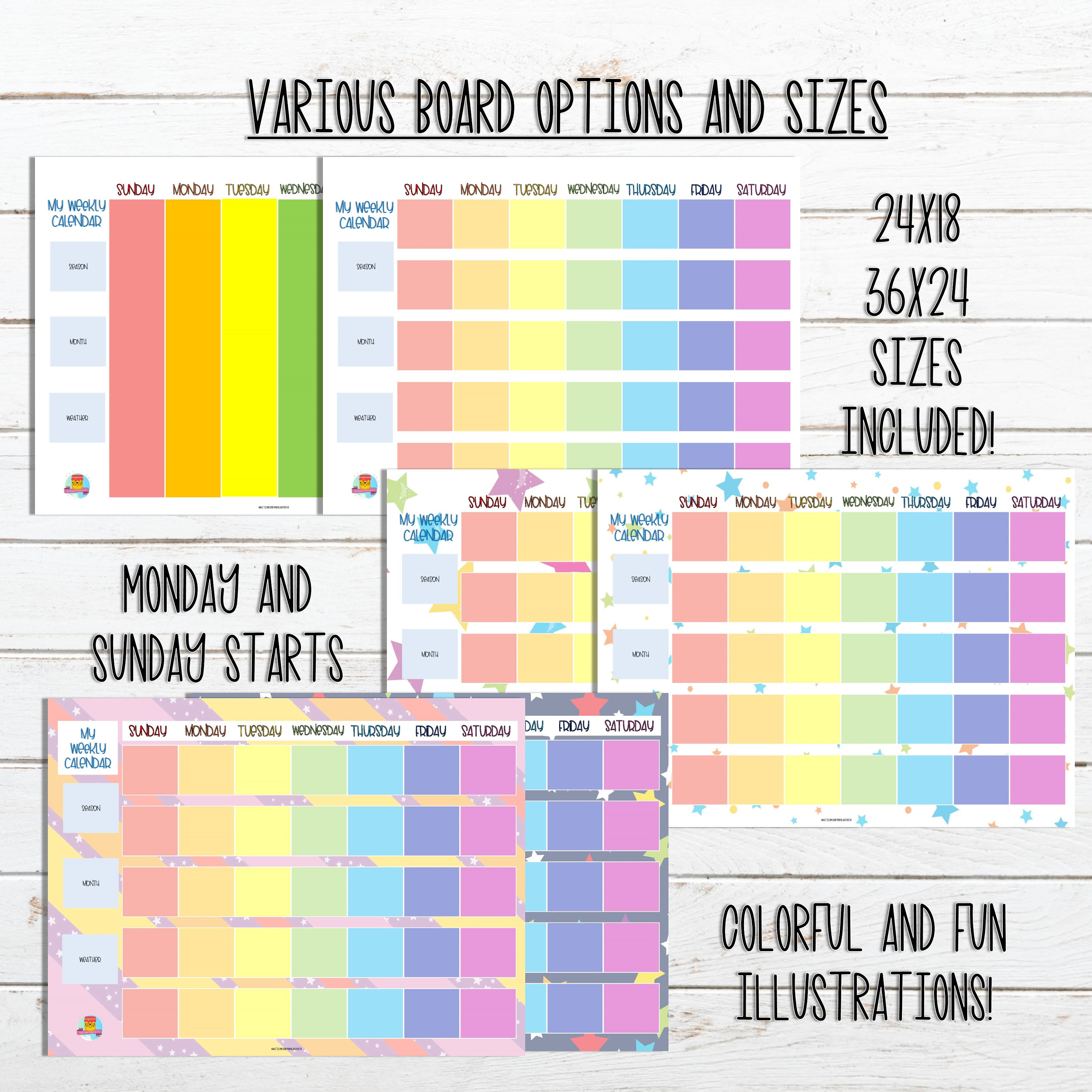 POSTER SIZED Printable Weekly Schedule With 288 Cards, Visual Calendar ...