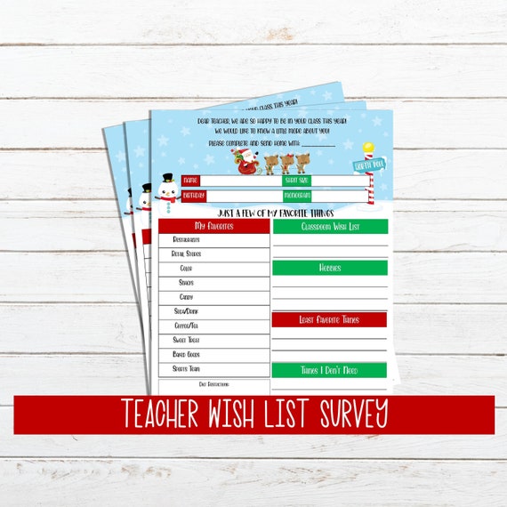 Teacher Wishlist Survey Teacher Favorites Questionnaire | Etsy