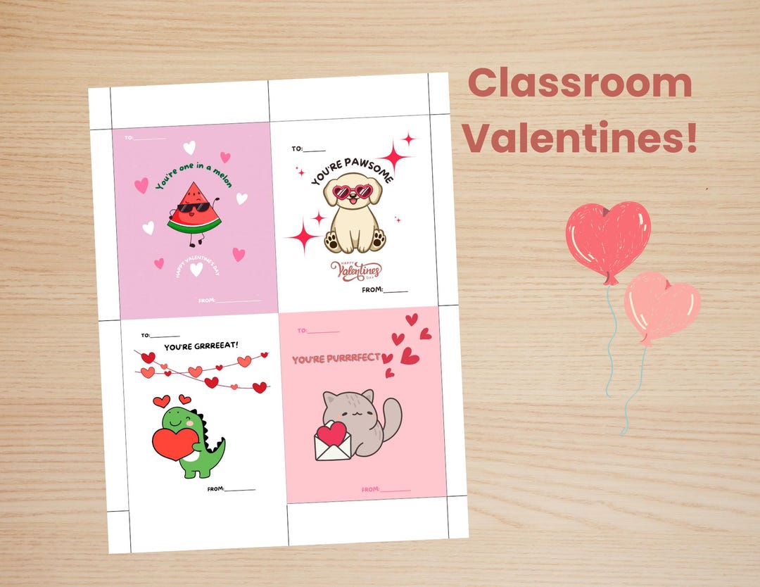 Printable Classroom Valentine's Day Cards - Etsy