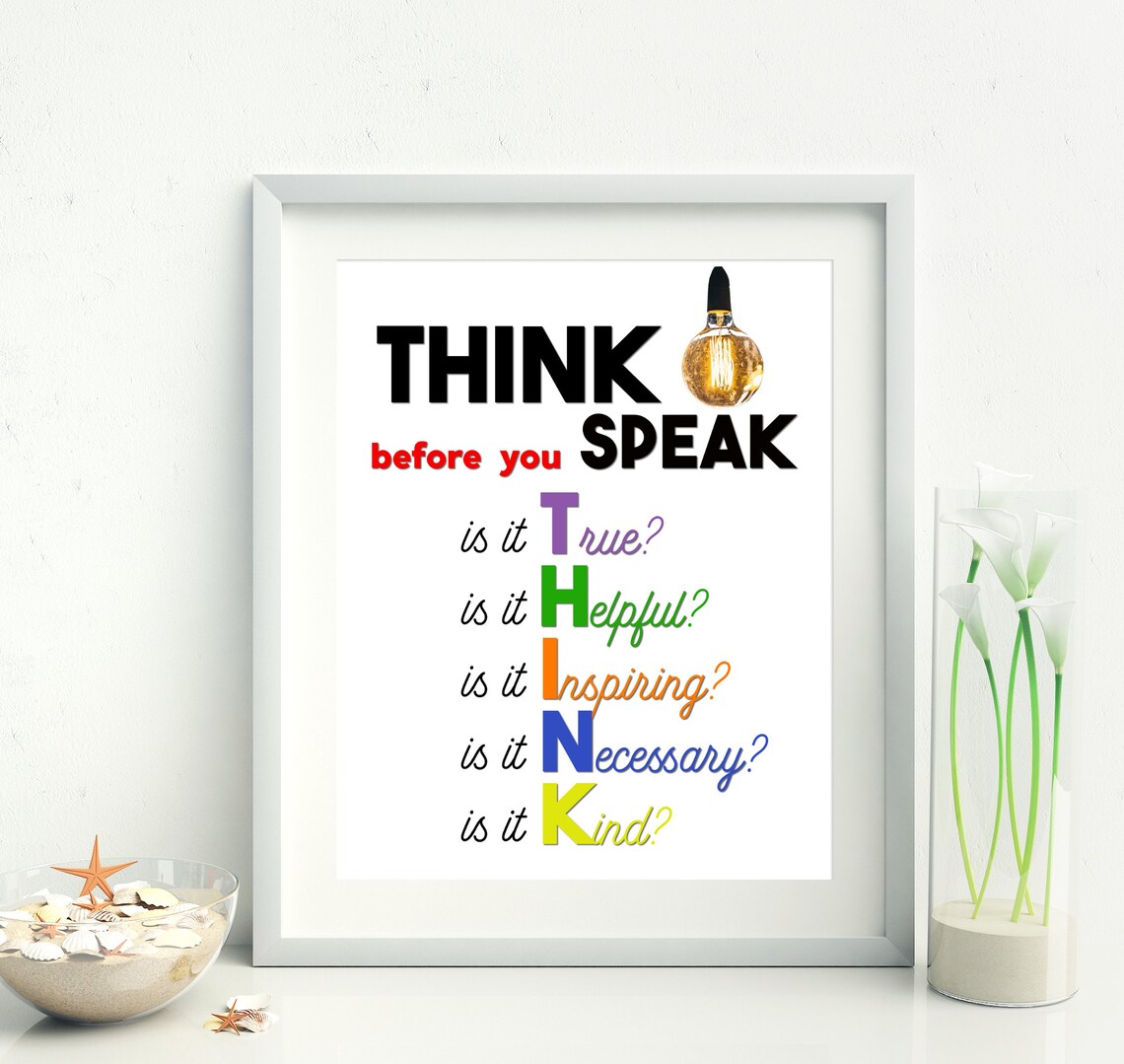 Think Before You Speak, Classroom Decor, Classroom Rules, Teacher Gift ...