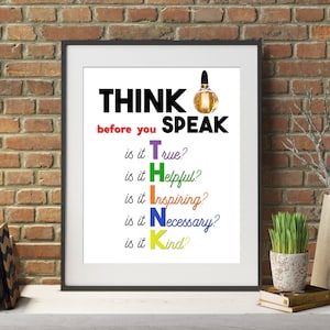 Think Before You Speak, Classroom Decor, Classroom Rules, Teacher Gift ...