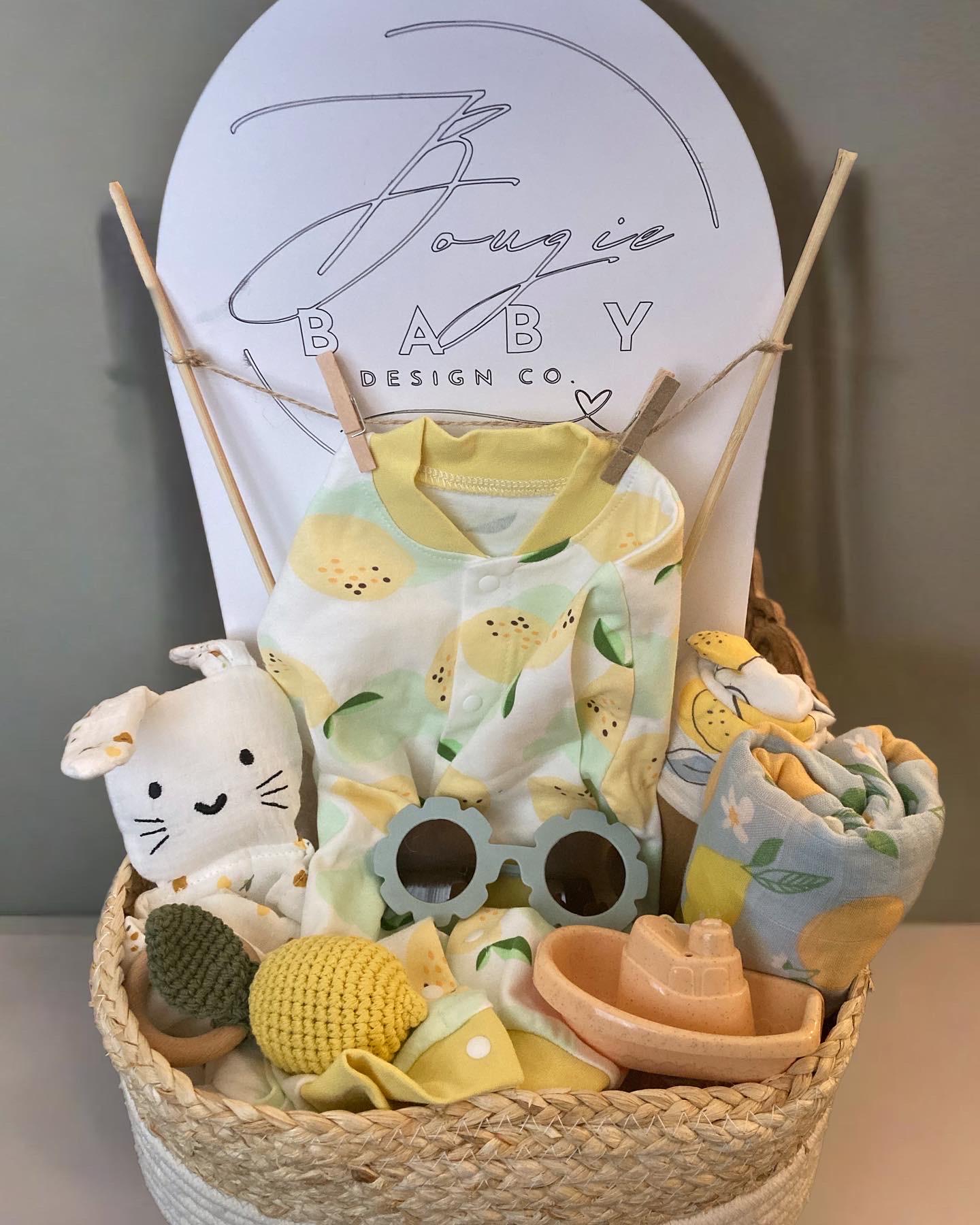 Lemon Sunshine Gender Neutral Gift Basket for Baby Shower - Baby Shower ...