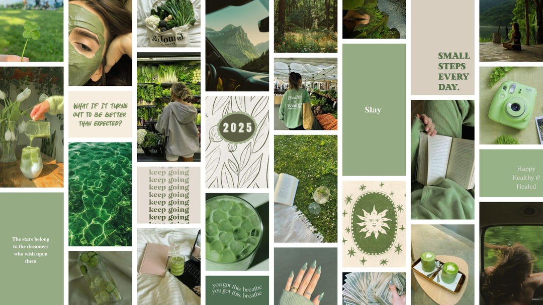 Green Vision Board Kit Photo Wall Art Wallpaper - Etsy