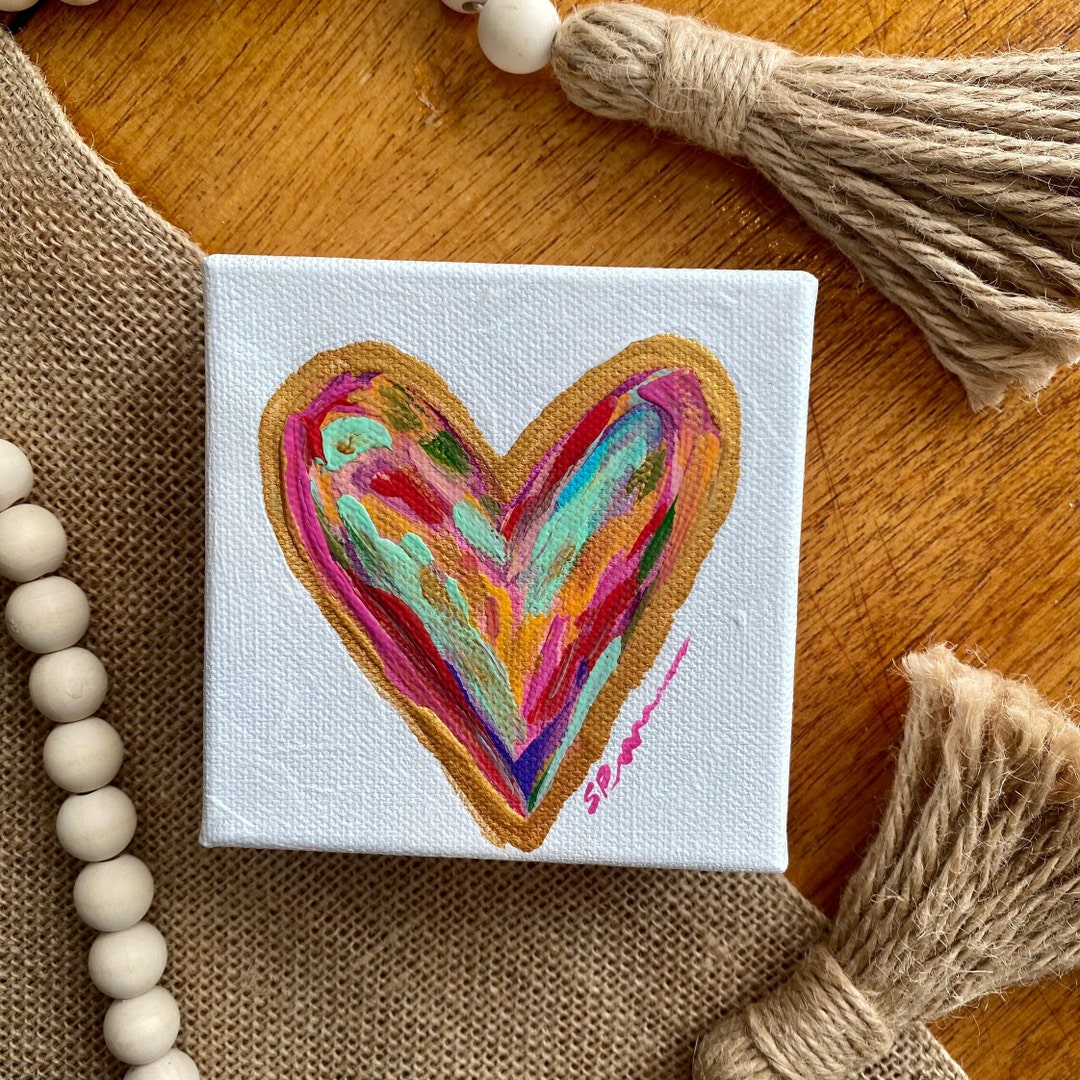 Colorful Painted Hearts on Canvas/ Heart Decor/ Valentines Day ...