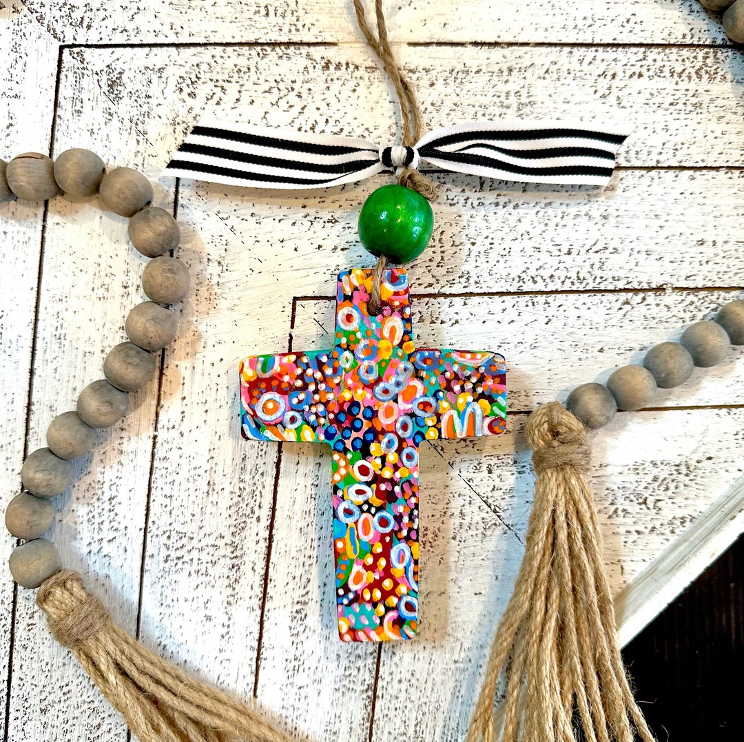 Colorful Hand Painted Cross Ornaments / Colorful Christmas/ Christmas ...