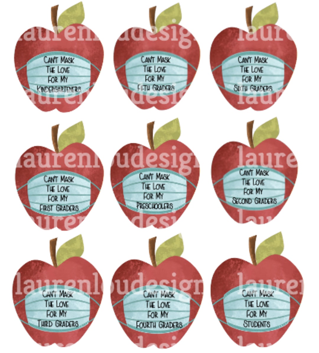 BUNDLE Grade Level Apple Masks Watercolor Can't Mask the Love for My ...