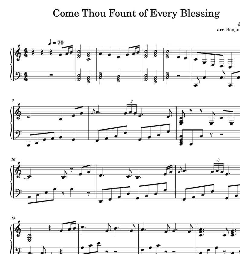 Come Thou Fount of Every Blessing - Piano Solo - Downloadable Sheet ...