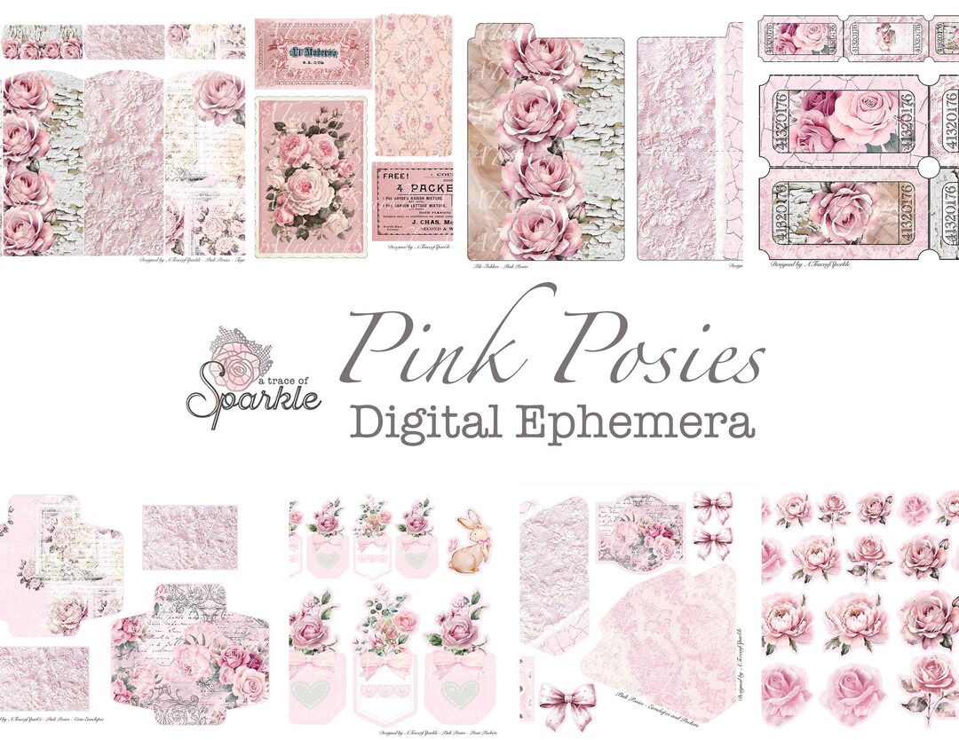 Pink Posies Ephemera Digital / Printable Journal Cutout Flower Spring ...