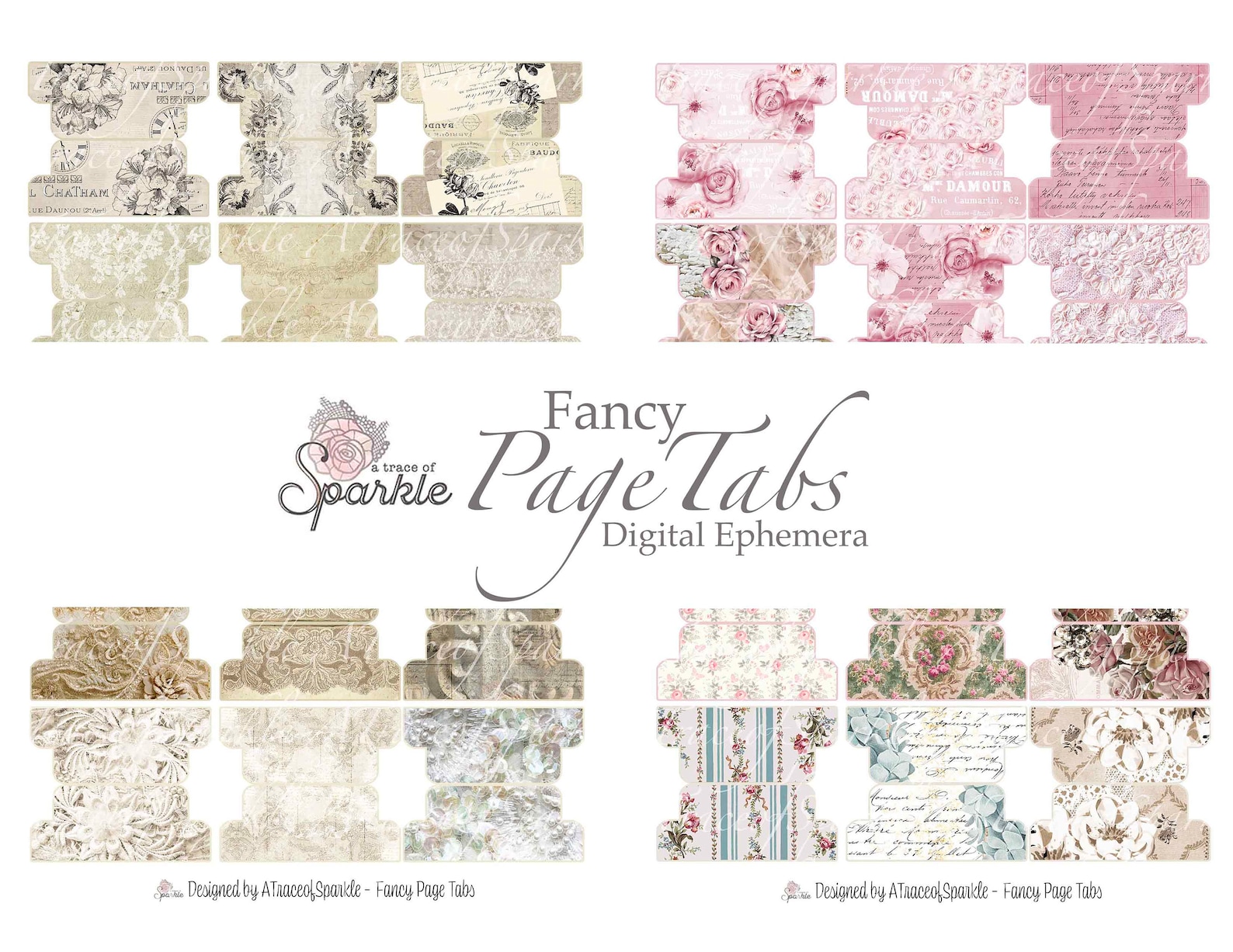 Fancy Page Tabs Digital Papers / Printable for Journals Mini Albums ...