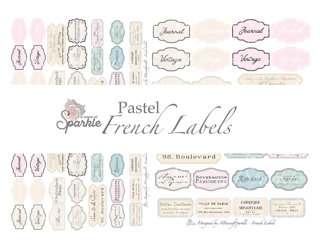 Pastel French Labels Digital Papers / Printable - Etsy