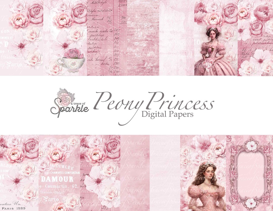 Peony Princess Digital Papers / Printable Journal Background Papers - Etsy