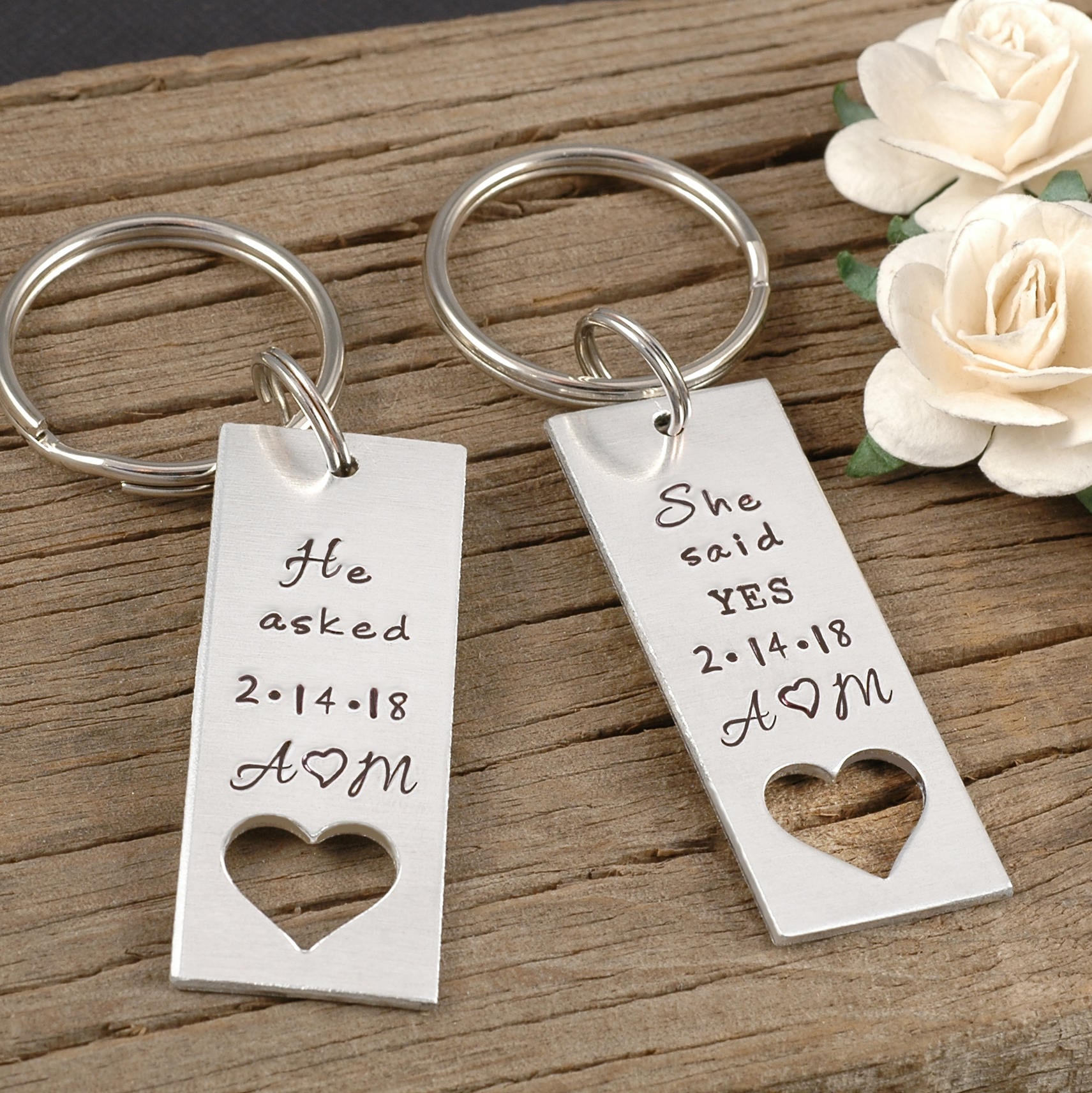 He Asked She Said Yes Couples Key Chain Valentine's - Etsy