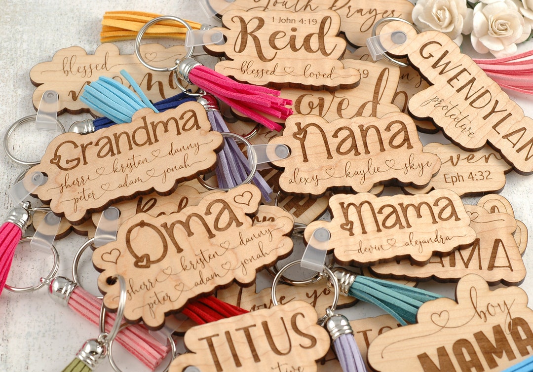 Custom Wood Mama Keychain, Grandma Key Chain, Personalized Kid's Names ...