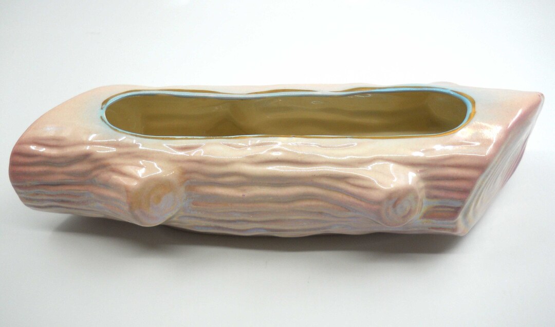 Vintage Australian Pottery Lustre Pink Log Shaped Vase Trough FREE ...