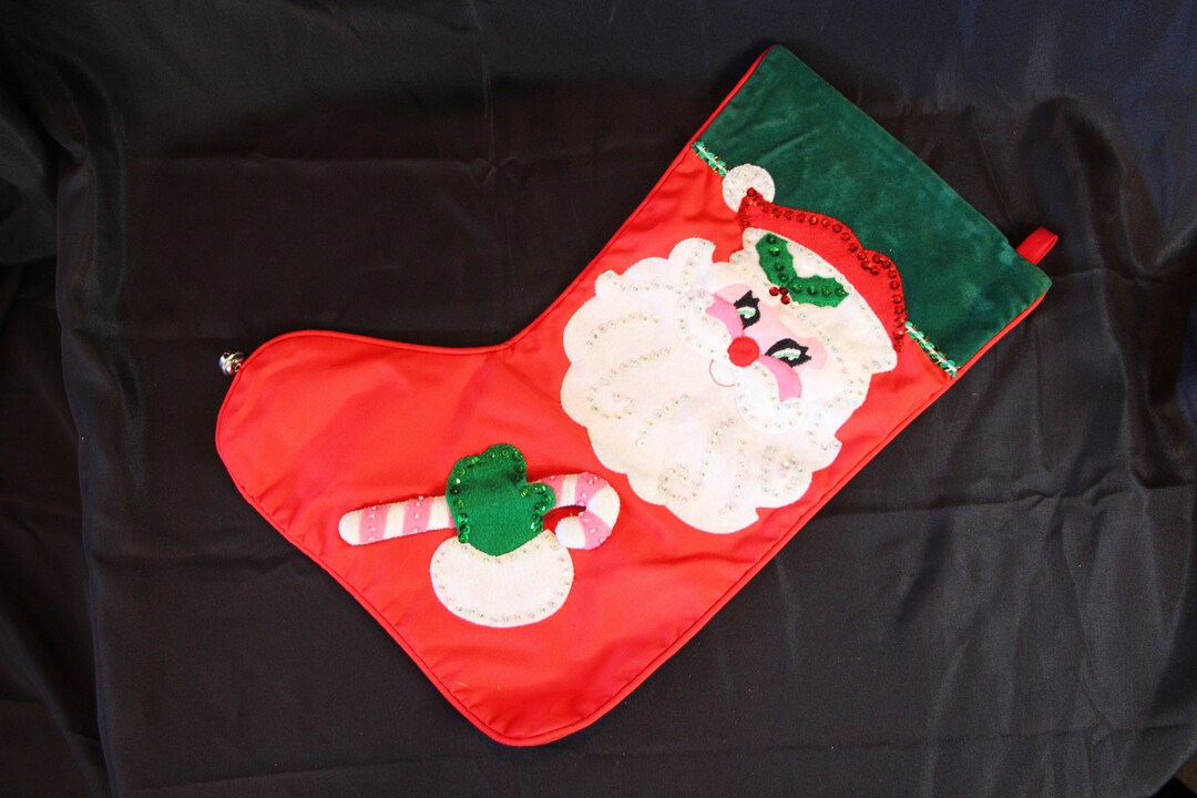 Vintage - Handmade - Christmas Stocking - SANTA CLAUSE With SEQUINS ...