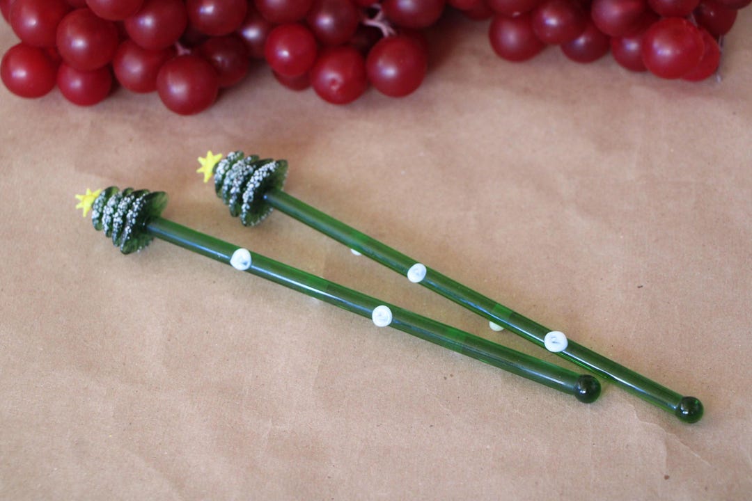 Vintage - Christmas - Handblown Glass - Christmas Tree - Swizzle Sticks ...