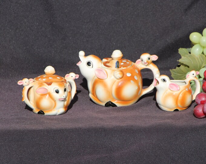 1940's Vintage - Japan / Japanese - Reindeer / Deer - Tea Set - Teapot ...