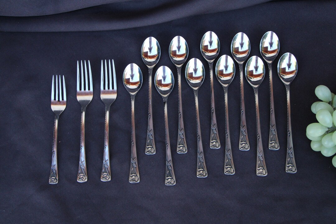 Vintage Noritake ROSETTA Stainless Steel Flatware Lot of 14 Pieces in ...