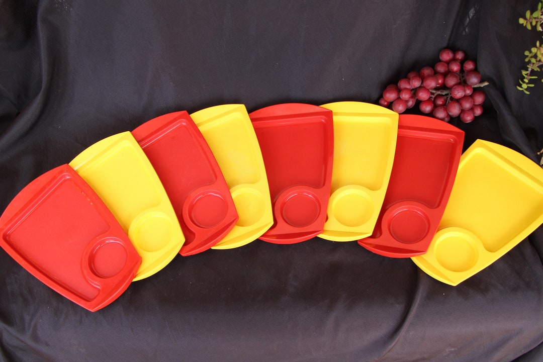 Vintage Fremware Snack Plates: 1970s Red & Yellow Set of Eight - Etsy