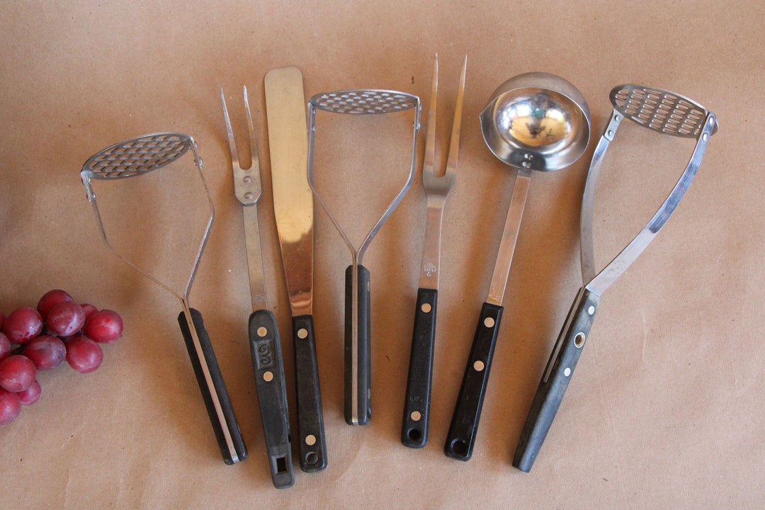 Vintage Stainless Steel Cooking Utensil - Black Handle Kitchen Tool ...