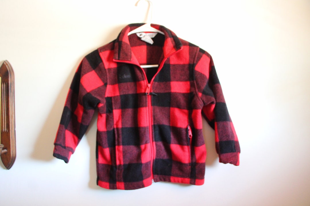 Vintage - Kids COLUMBIA - Red Buffalo Check - Fleece Jacket - Size 6 ...
