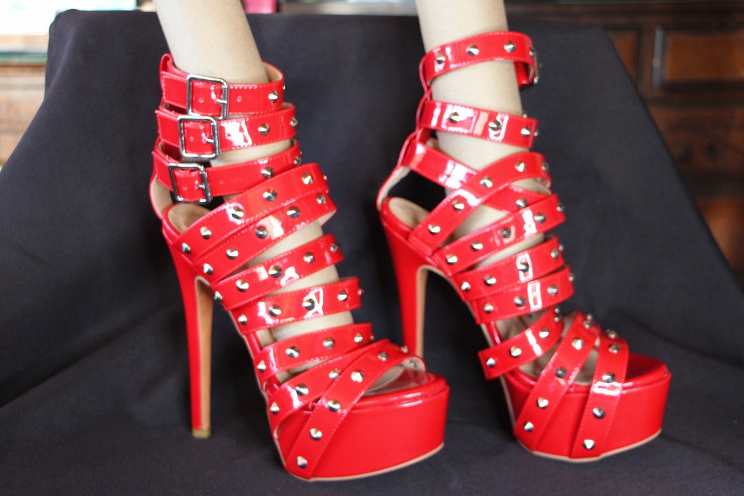 Women's Shoes - Platform - RED - Ankle Buckle - High Heel Sandals ...