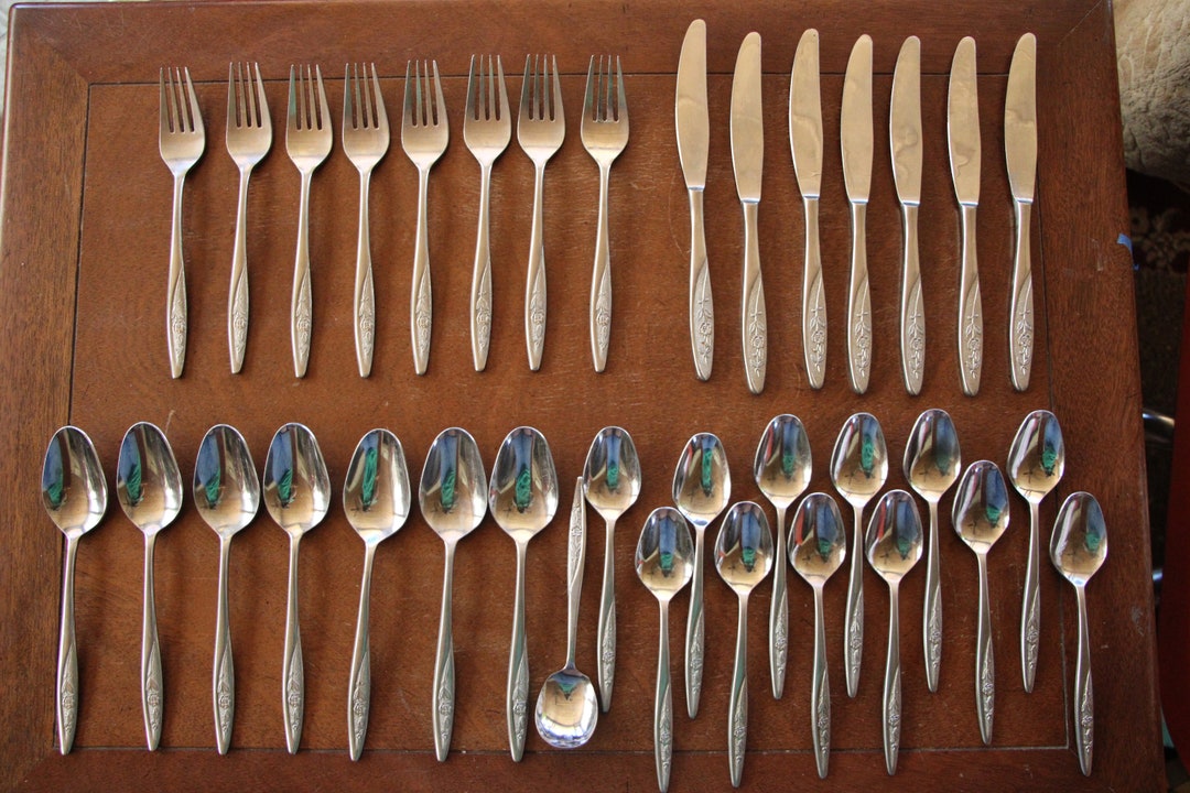 Vintage NASCO MARGARITA Stainless Steel Flatware - Rose Design, 35 ...