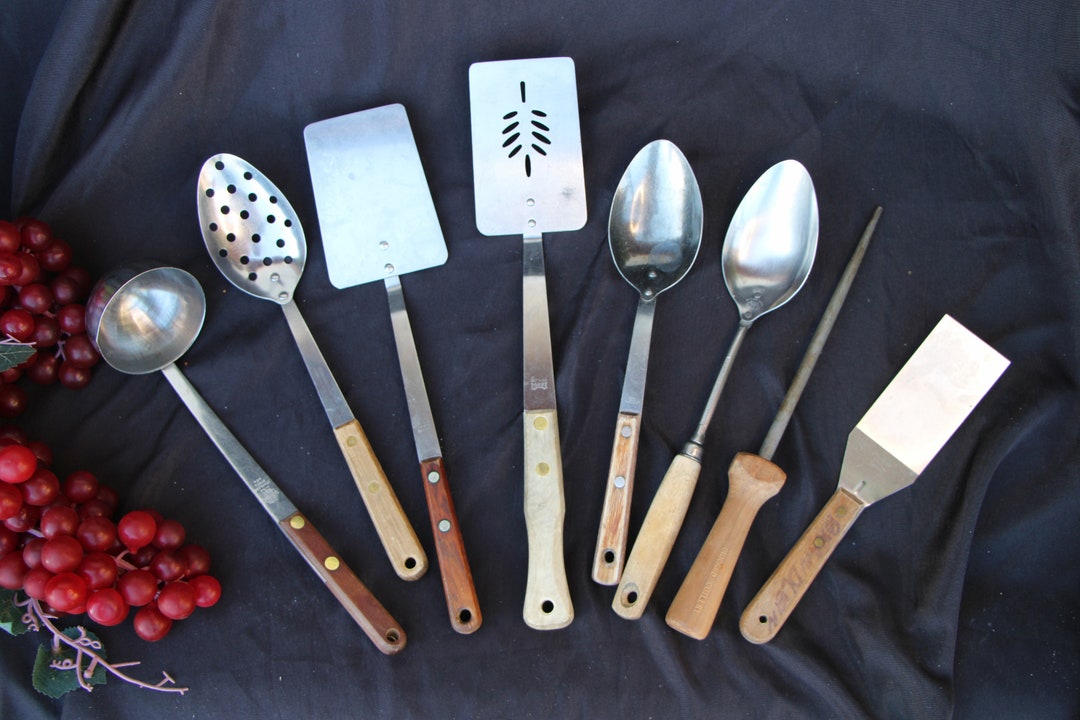 1940's - 1980's Vintage - Wooden Handle / Brass Rivets / Stainless ...