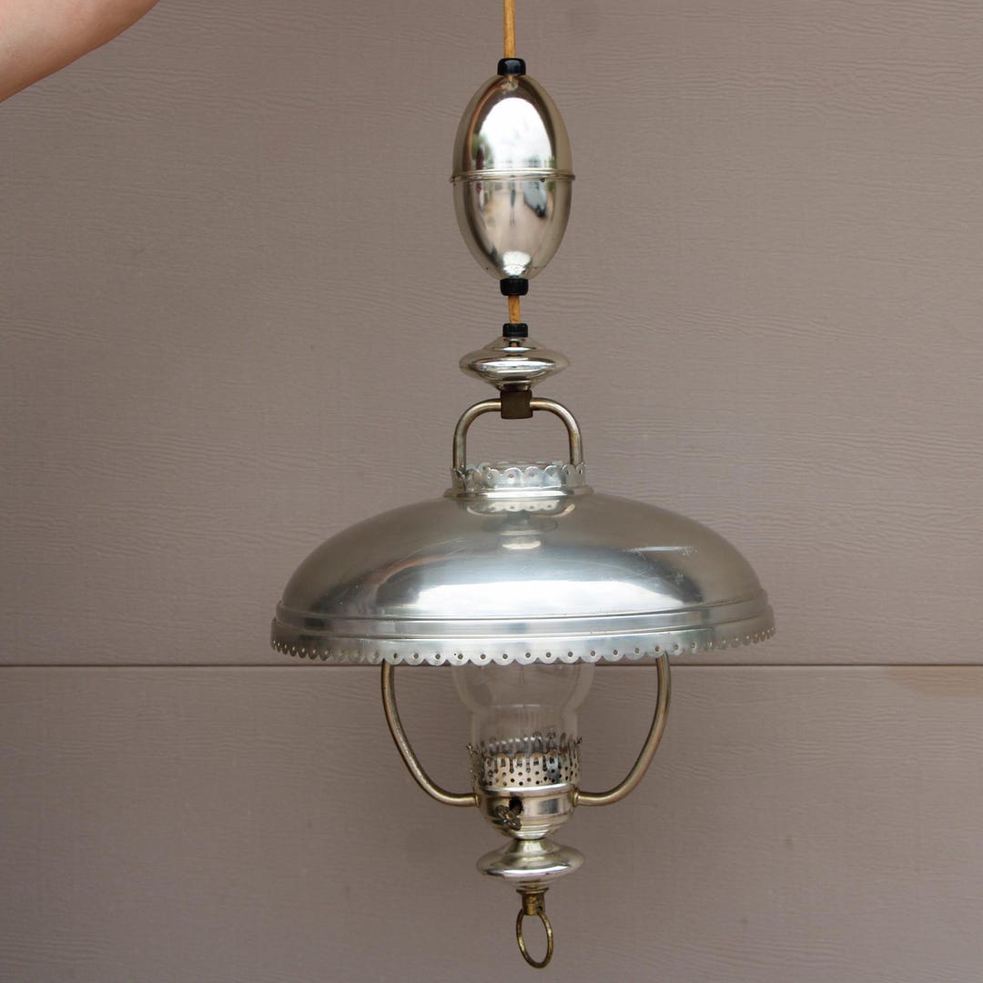 1950's Vintage - Hanging Lamp - With Retractable Cord / Orb - WORKS ...