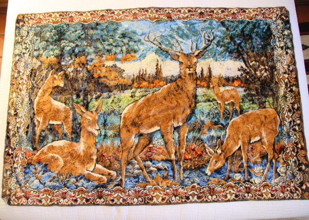 1970's Vintage - Deer Tapestry - Made in Italy - 46 X 68.5 Inches ...