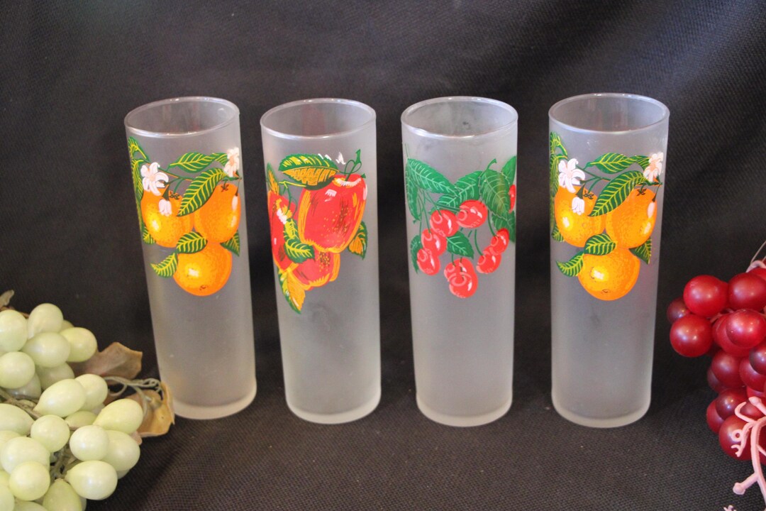 1950's Vintage Federal Glass FRUIT Lot of Four 4 Frosted Zombie Glasses ...