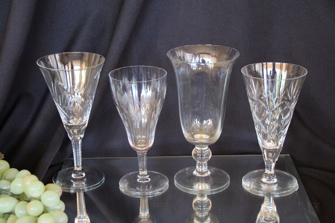 Vintage Crystal GOBLETS Set of Four ( 4 ) Clear Etched and GORGEOUS ...