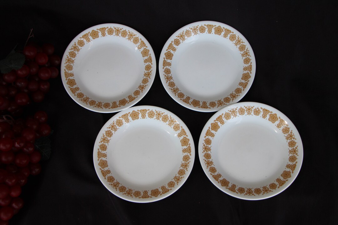 1970's Vintage Corelle by Corning BUTTERFLY GOLD Set of 4 Four Bread ...