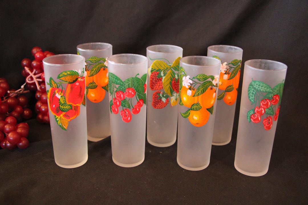 Vintage Federal Glass Zombie Glasses: Frosted Fruit Pattern, Lot of 7 ...
