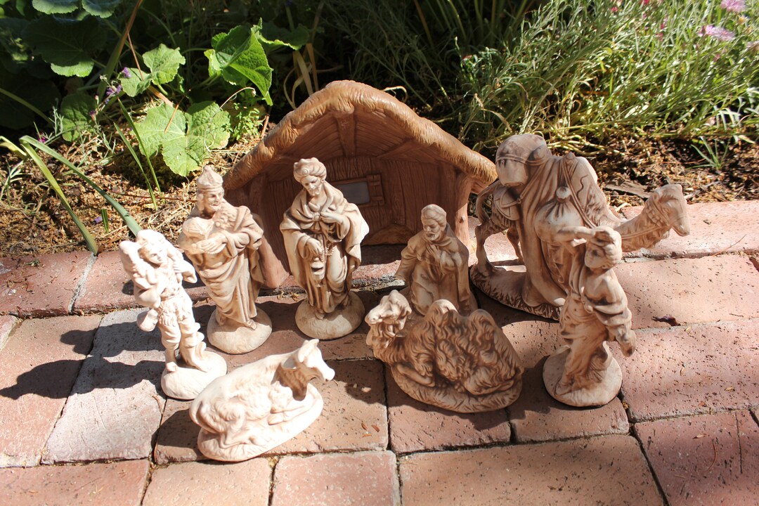 1970's Vintage Atlantic Mold Nativity Set - 9 Pcs - Ceramic Bisque - 5 ...