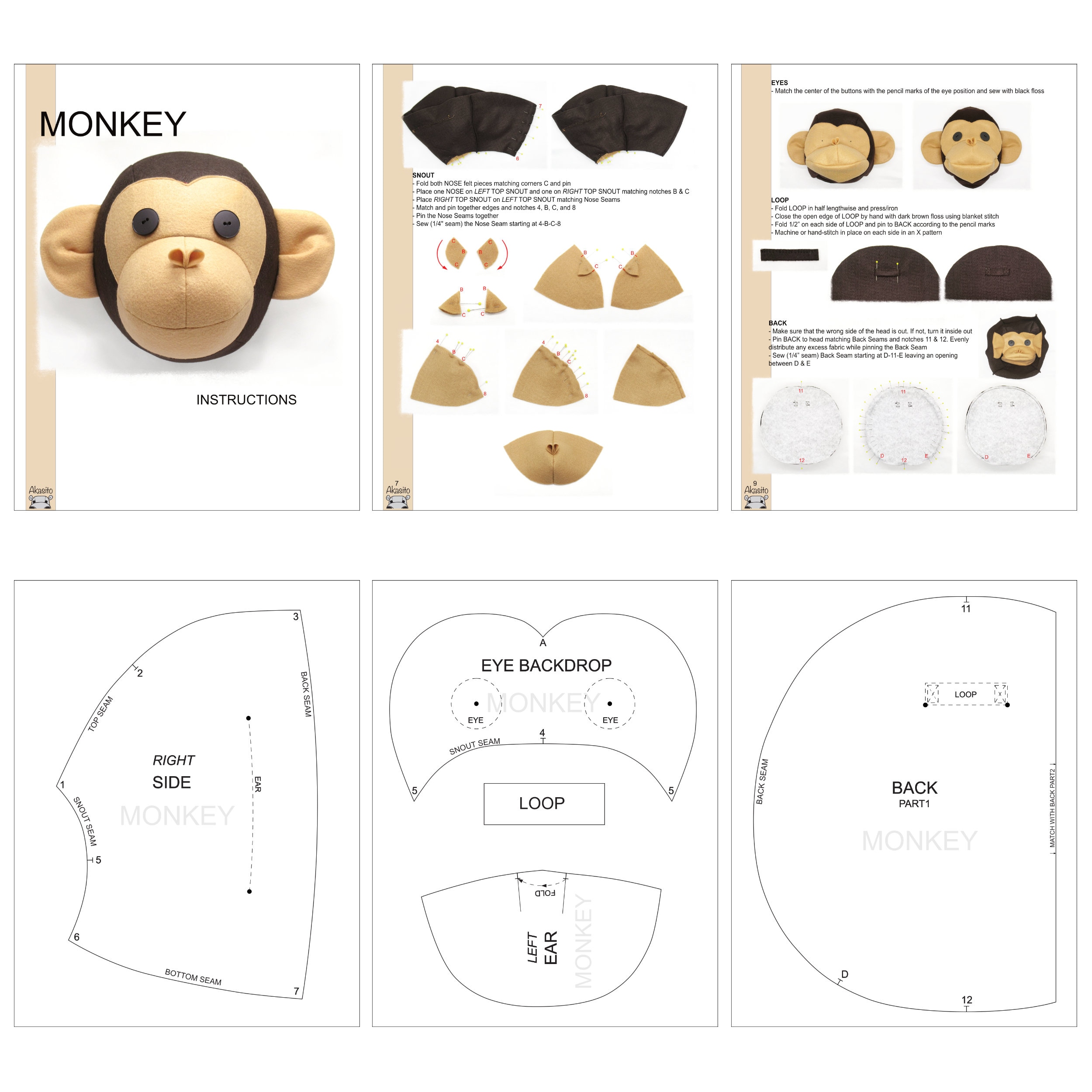 MONKEY PDF Pattern With Instructions - Etsy
