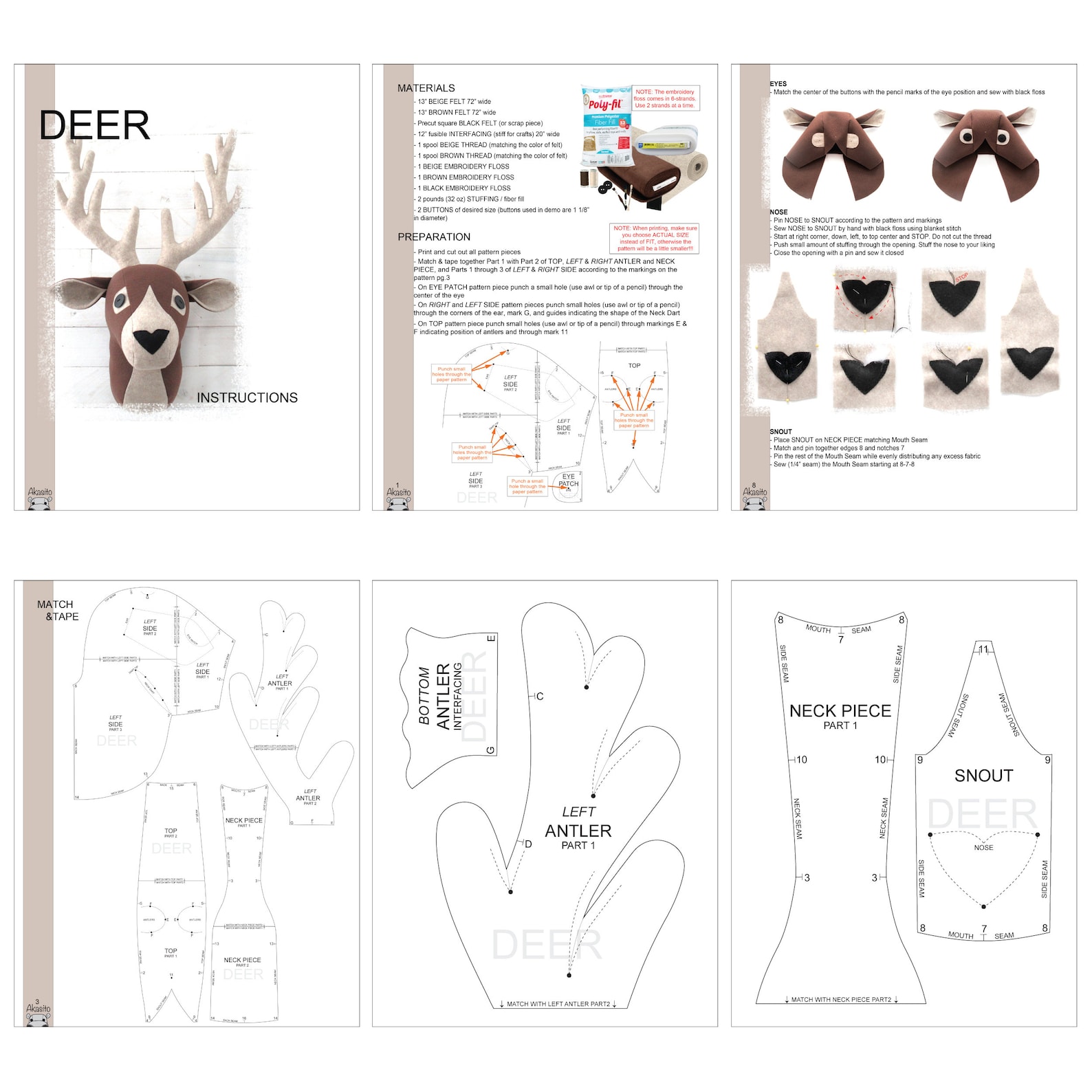 DEER PDF Pattern With Instructions - Etsy Canada