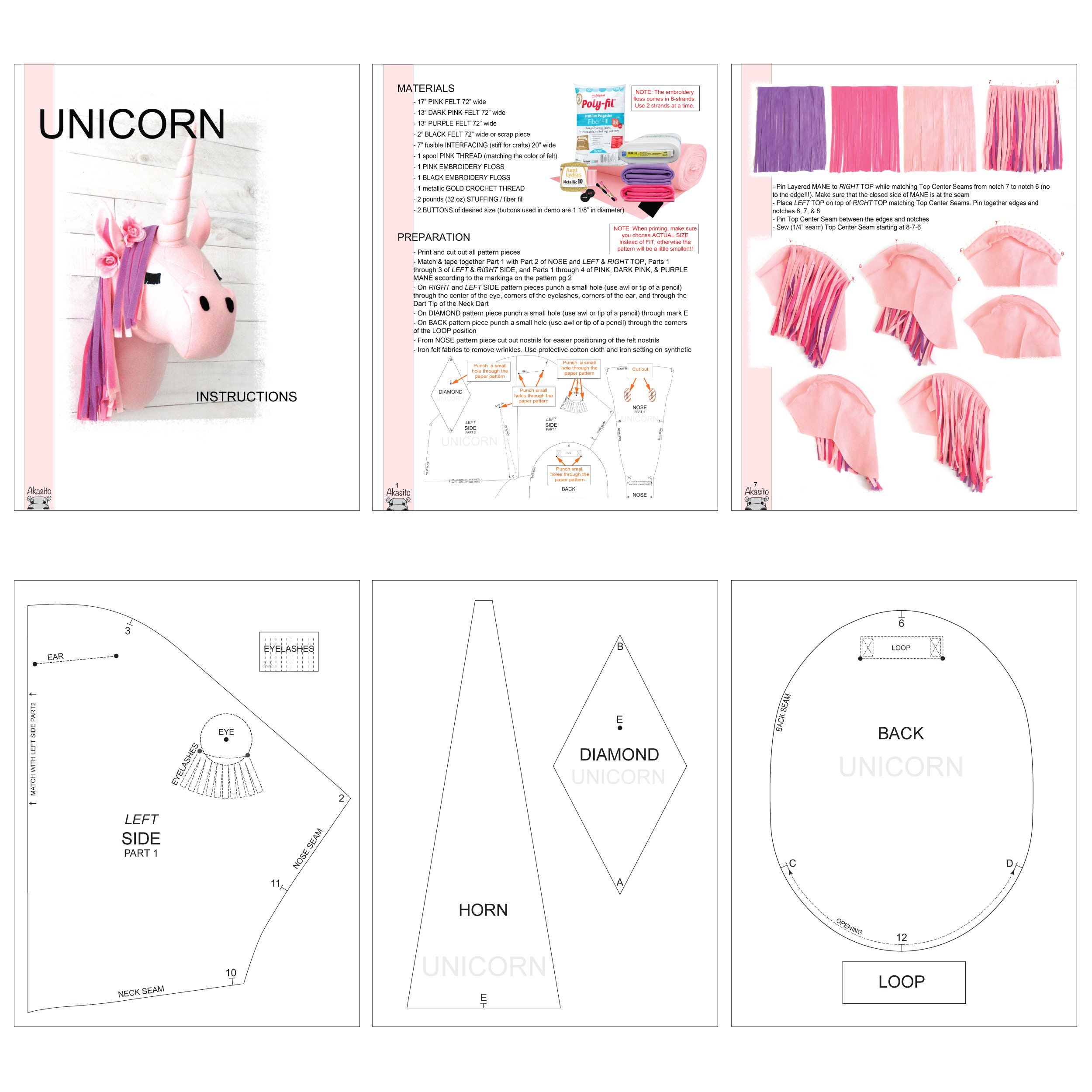 UNICORN PDF Pattern With Instructions - Etsy Canada