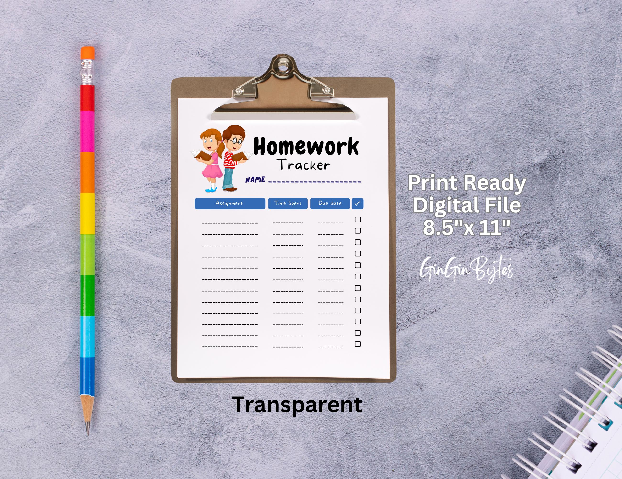 Homework Tracker Chart for Kids 2 Printable Designs PNG File Instant ...