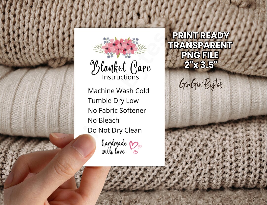 Blanket Care Card Instructions | 2 Printable Designs | PNG Instant ...