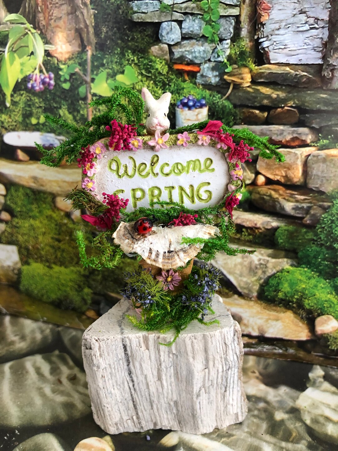 Welcome Spring Fairy Garden Sign: Miniature Moss Decor - Etsy